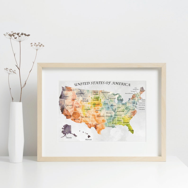 Watercolor Map of the United States Watercolor Poster Map - Etsy