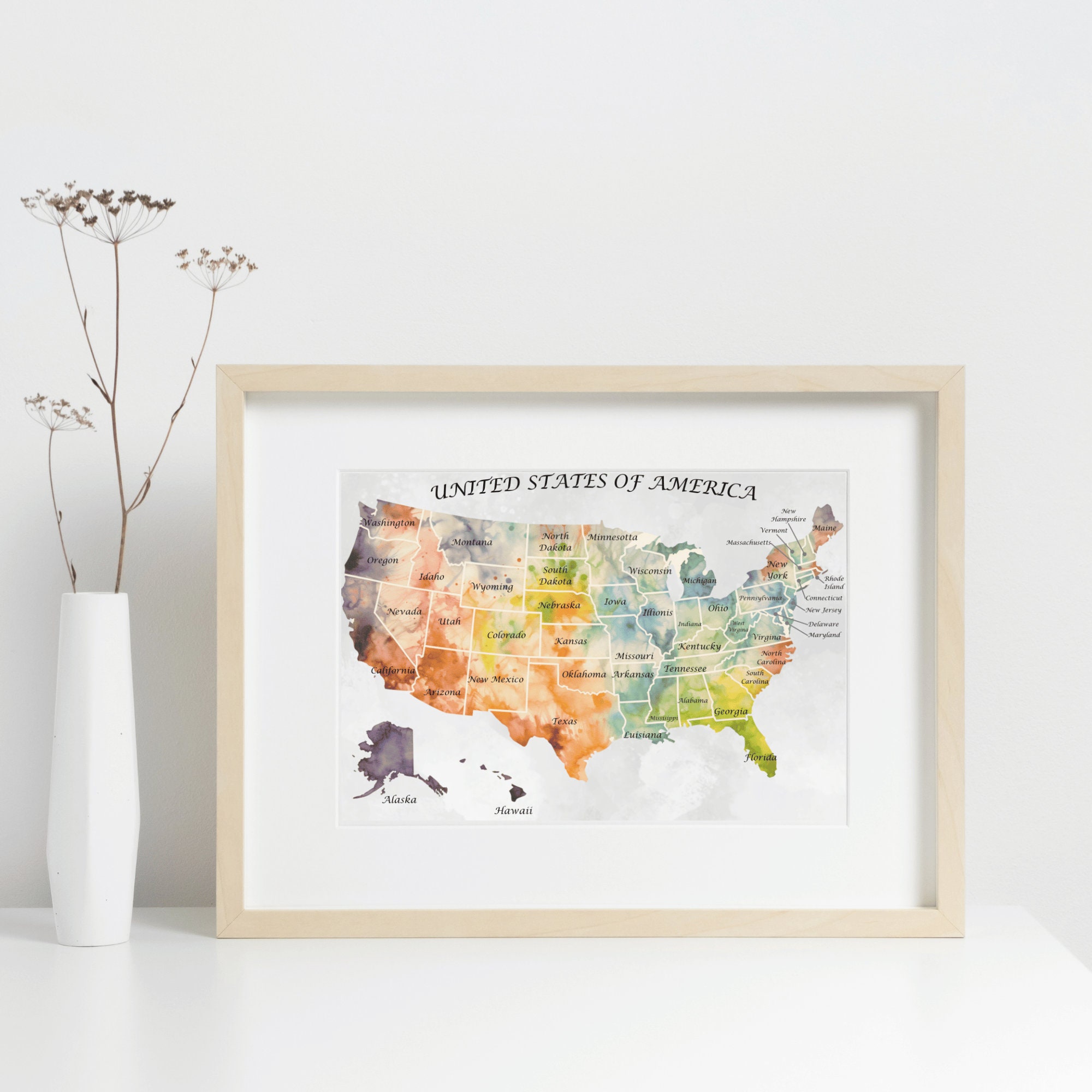 Watercolor Map of the United States Watercolor Poster Map - Etsy