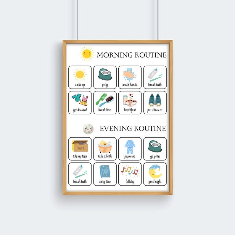Toddler Routine Chart Poster Morning and Evening. Toddler Printable ...