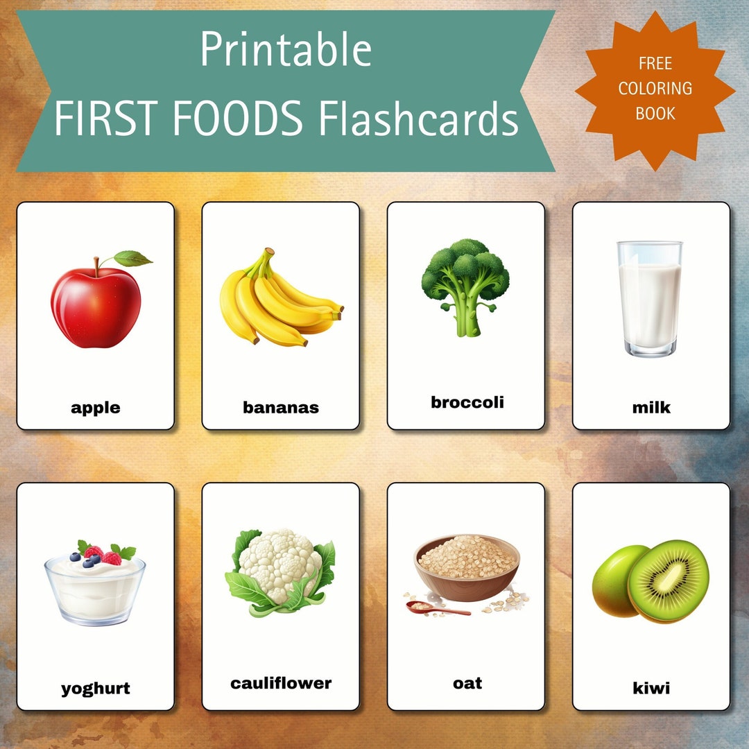 Montessori First Foods Flashcards, Printable Learning Cards (digital ...