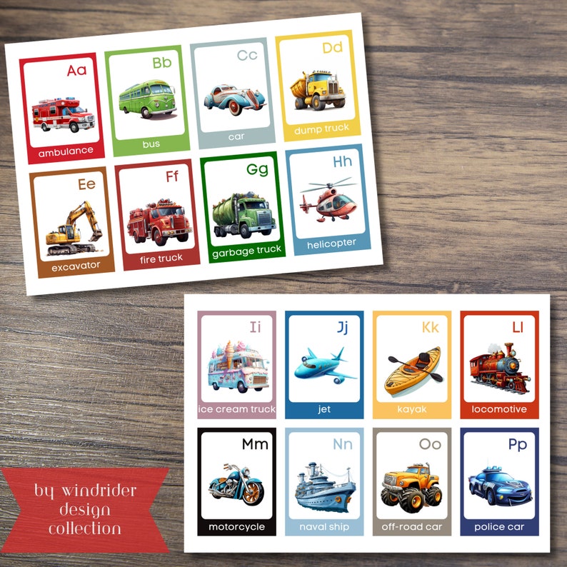 Vehicle Alphabet Flashcards, Alphabet Flashcards, ABC Flashcards ...