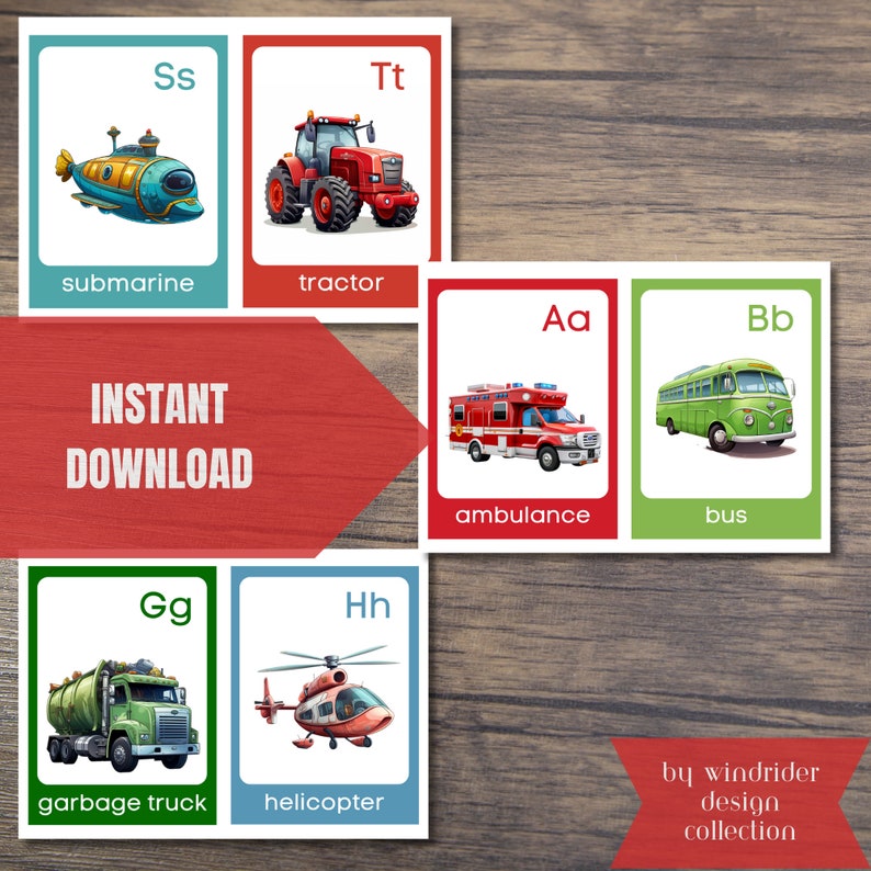 Vehicle Alphabet Flashcards, Alphabet Flashcards, ABC Flashcards ...