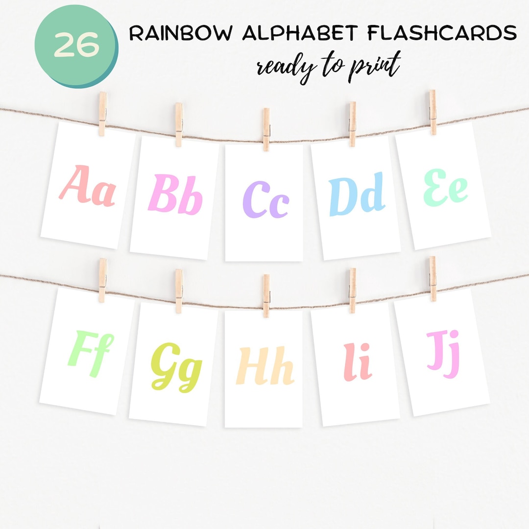 Rainbow Alphabet Cards, ABC Flash Cards, Educational Cards, A-Z Cards ...