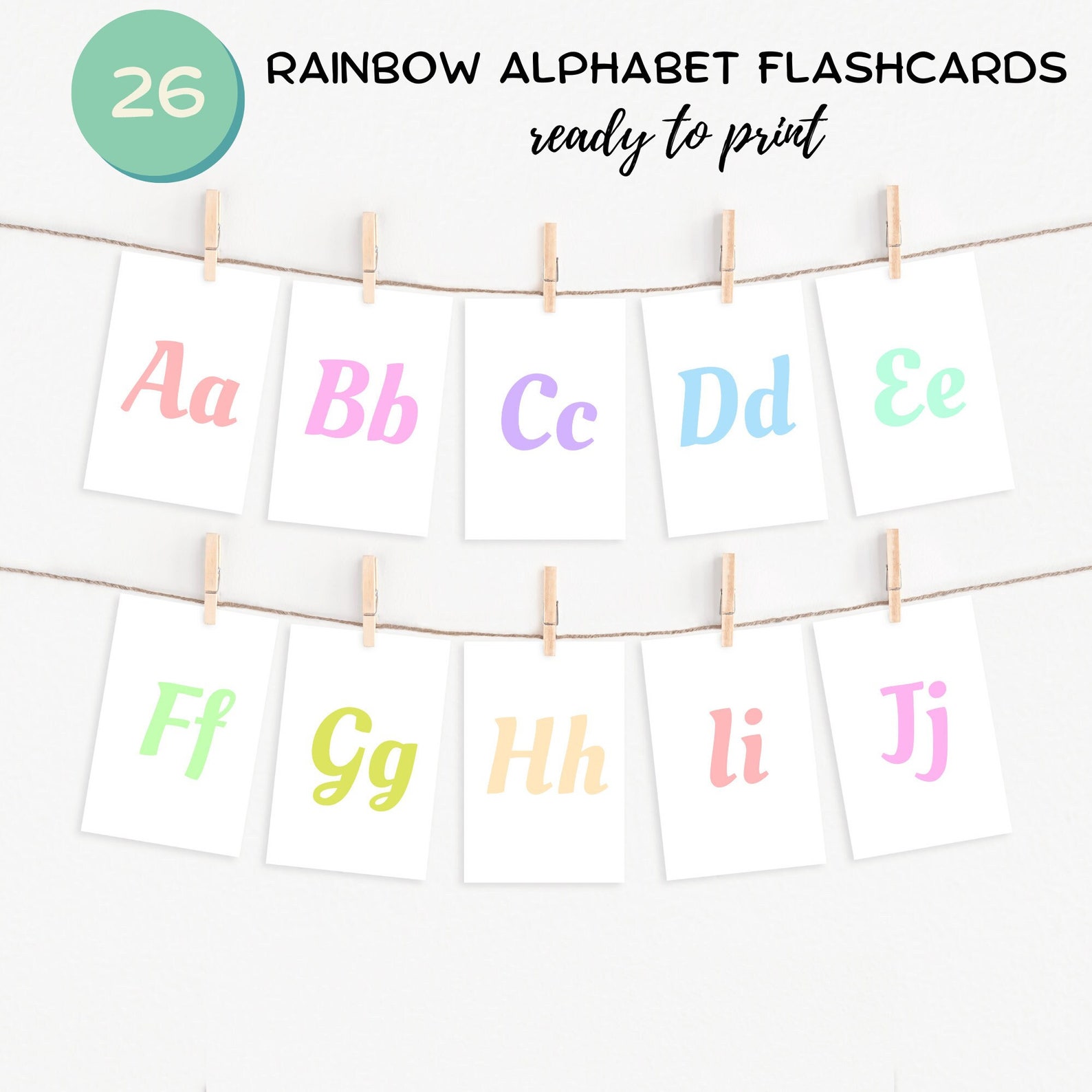 Rainbow Alphabet Cards, ABC Flash Cards, Educational Cards, A-Z Cards ...