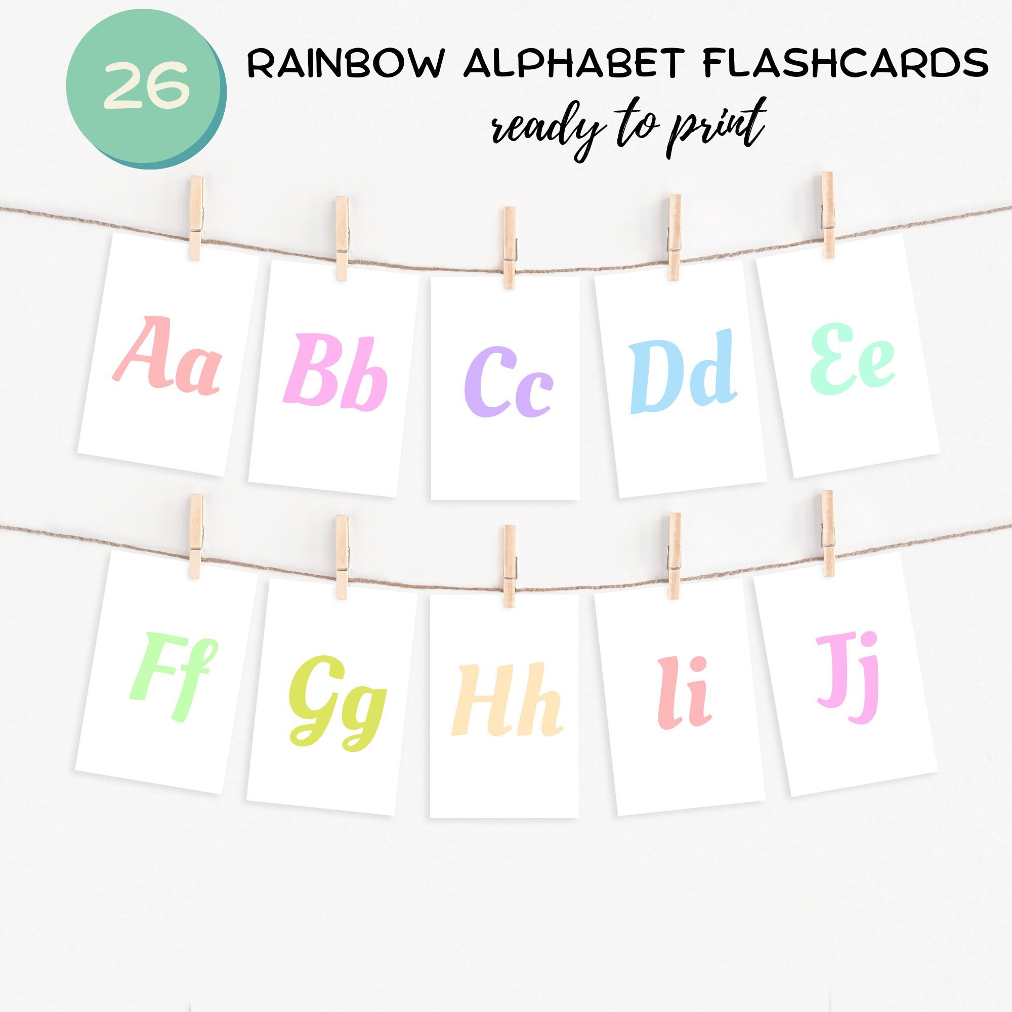 Rainbow Alphabet Cards, ABC Flash Cards, Educational Cards, A-Z Cards ...