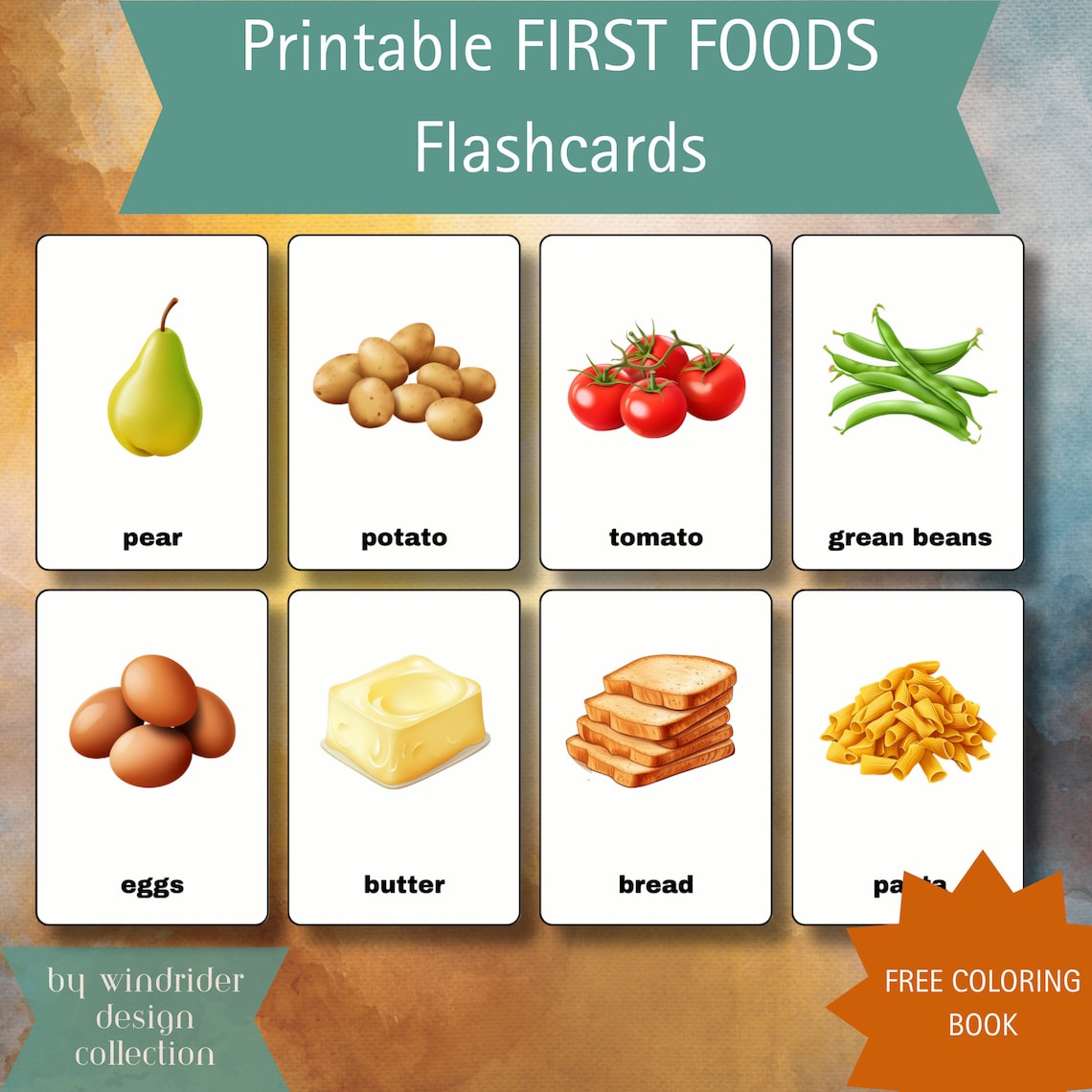 Montessori First Foods Flashcards, Printable Learning Cards (digital ...