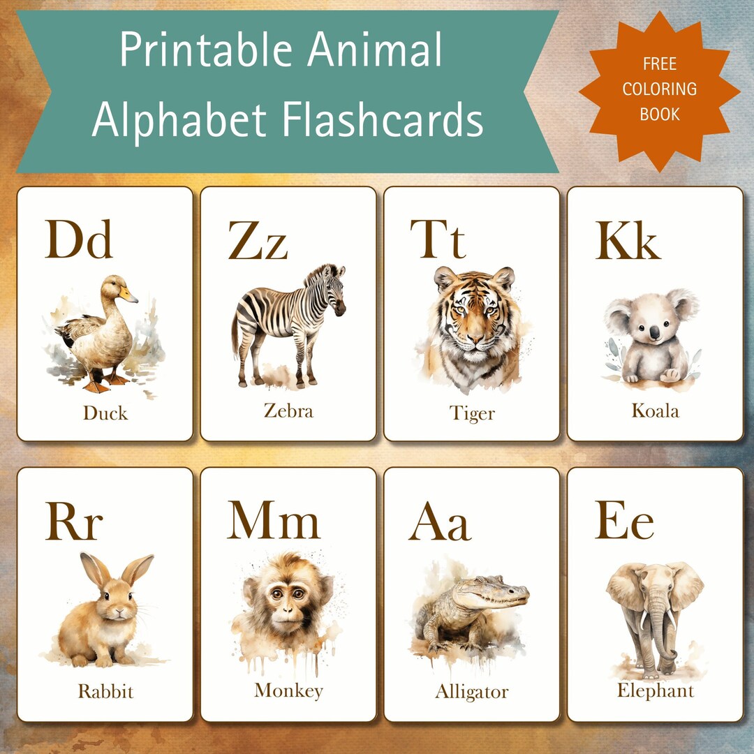 Watercolor Animal Alphabet Flashcards, Montessori ABC (digital Download ...