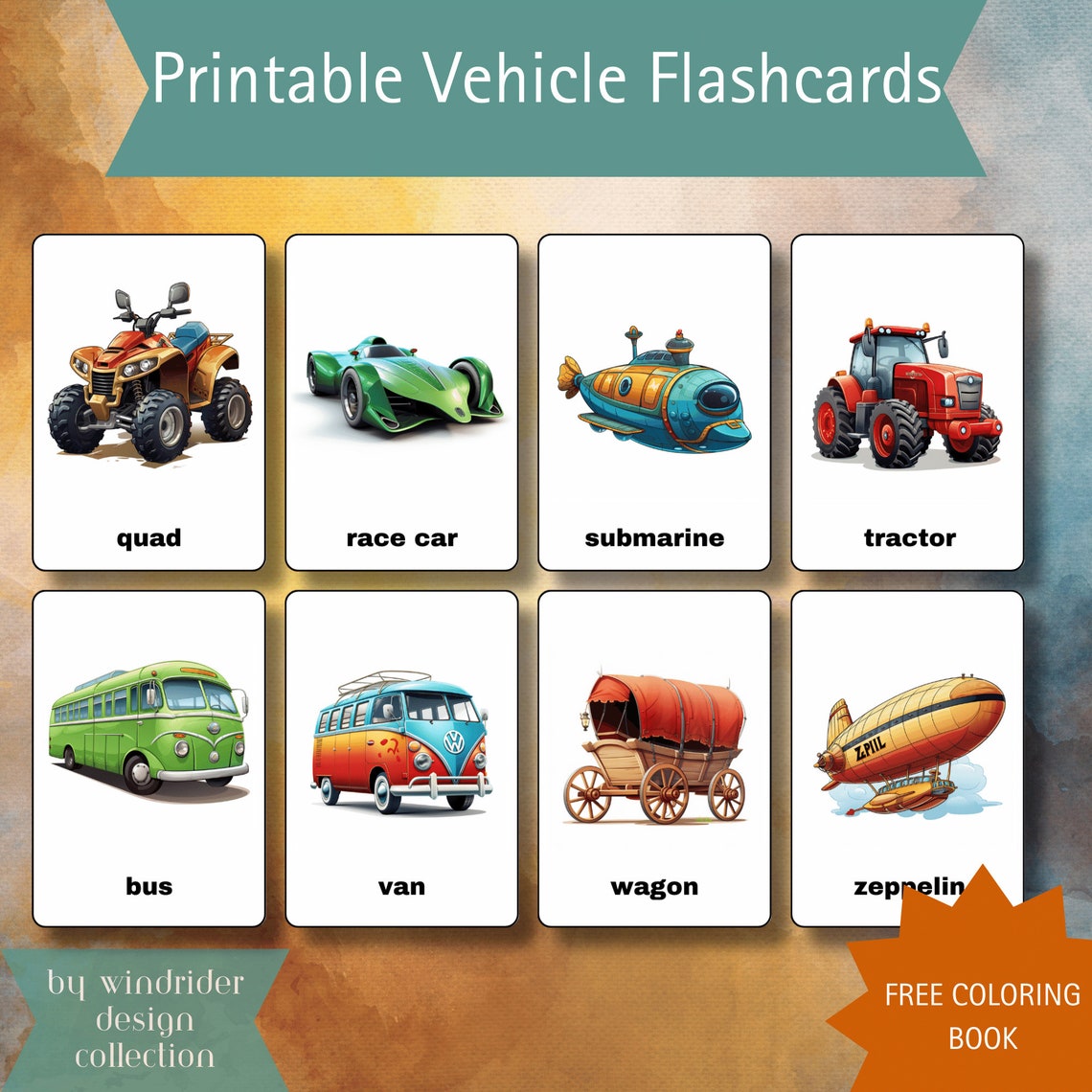 24 Vehicle Montessori Flashcards, Printable Flashcards, Vehicles Flash ...