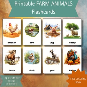 Printable PDF Farm Animal Cards, 24 Montessori Cards, Flashcards ...