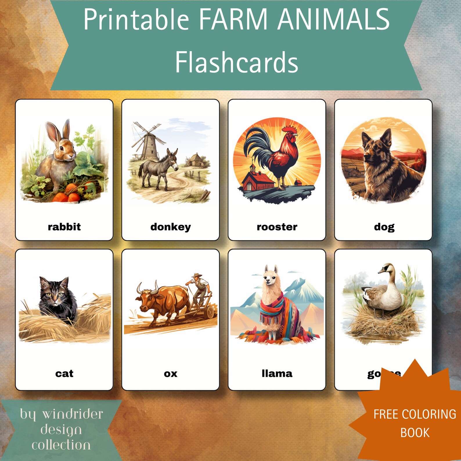 Printable PDF Farm Animal Cards, 24 Montessori Cards, Flashcards ...