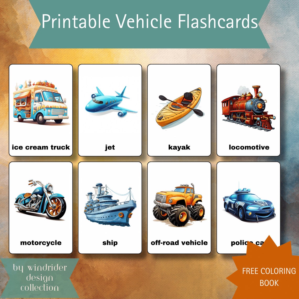 24 Vehicle Montessori Flashcards, Printable Flashcards, Vehicles Flash ...