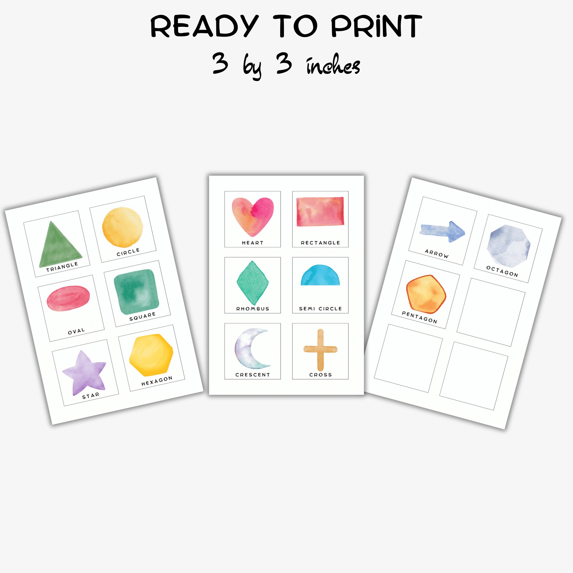 Watercolor Shapes Flashcards, Preschool Materials, Homeschool ...