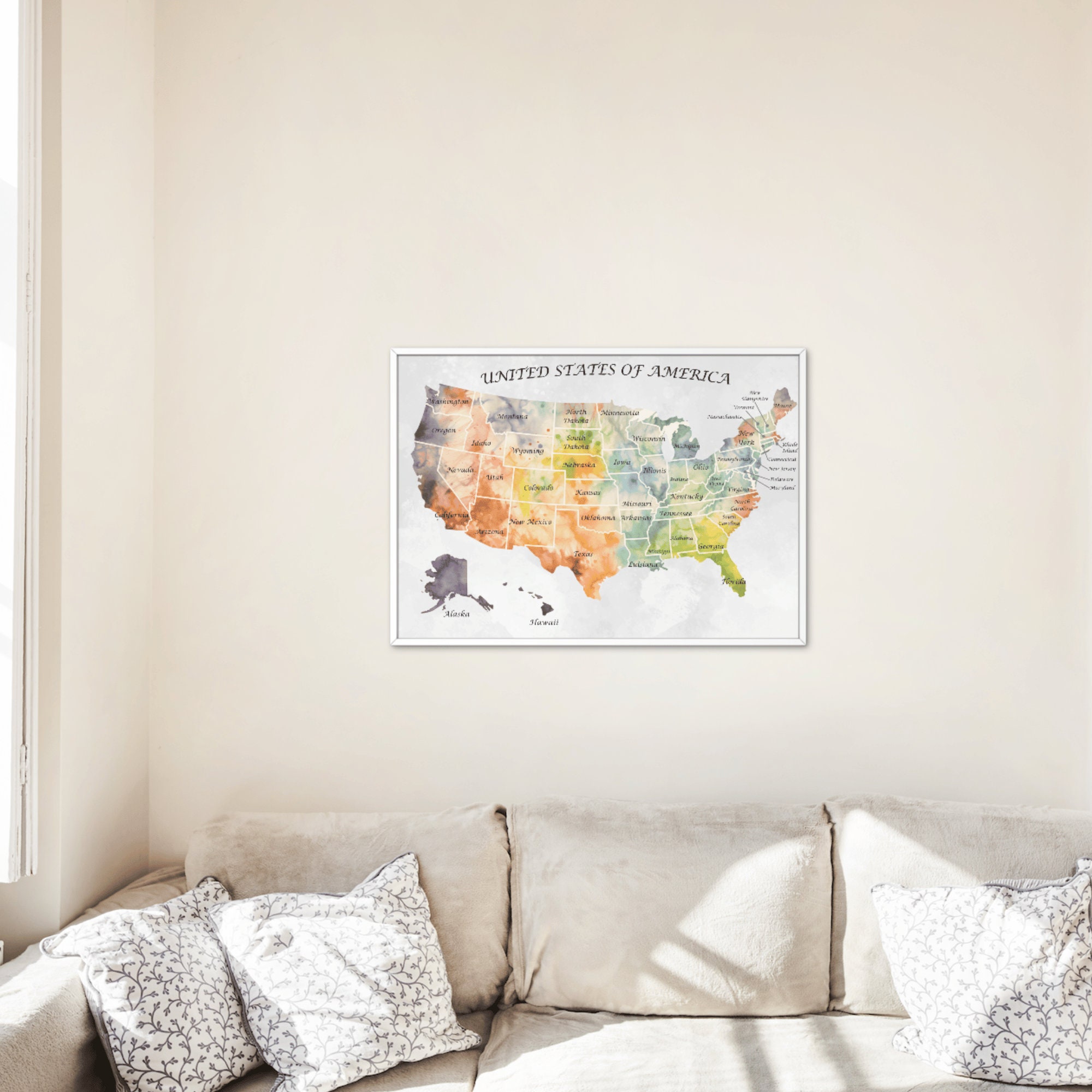 Watercolor Map of the United States Watercolor Poster Map - Etsy