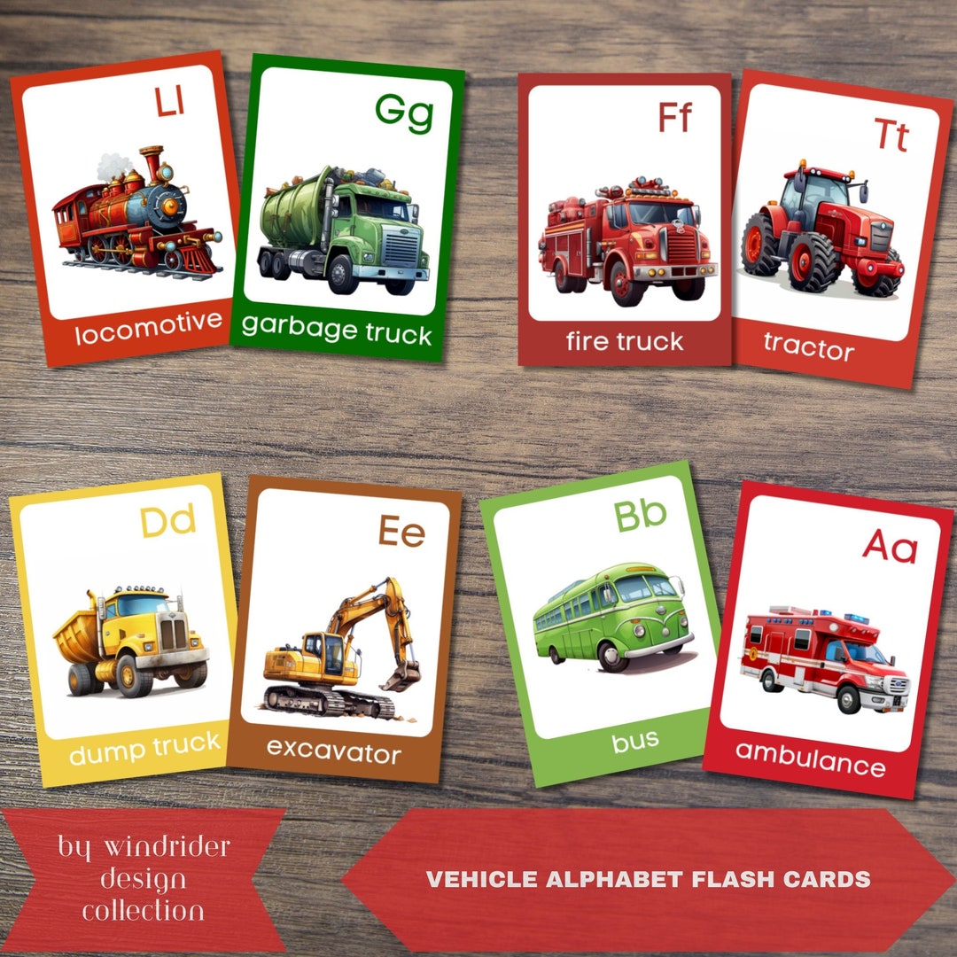 Vehicle Alphabet Flashcards, Alphabet Flashcards, ABC Flashcards ...
