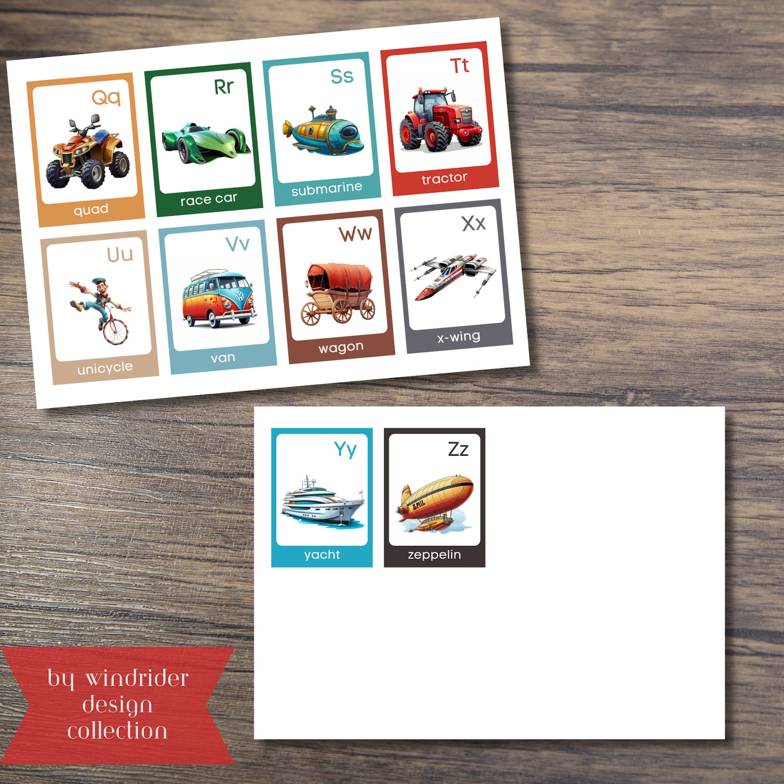 Vehicle Alphabet Flashcards, Alphabet Flashcards, ABC Flashcards ...