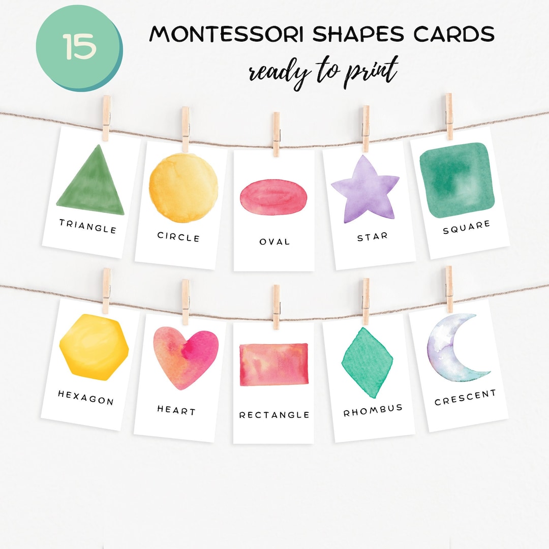 Watercolor Shapes Flashcards, Preschool Materials, Homeschool ...