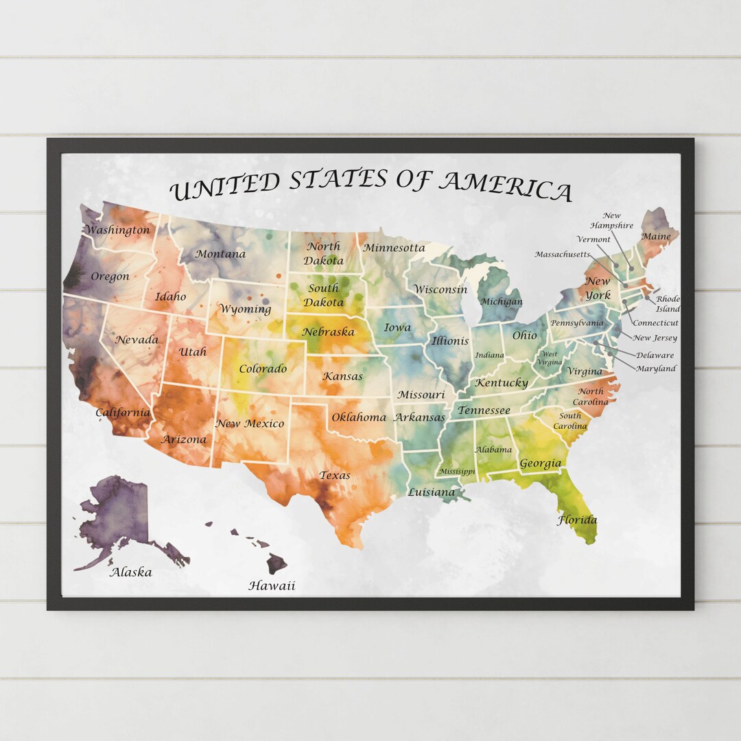 Watercolor Map of the United States Watercolor Poster Map - Etsy