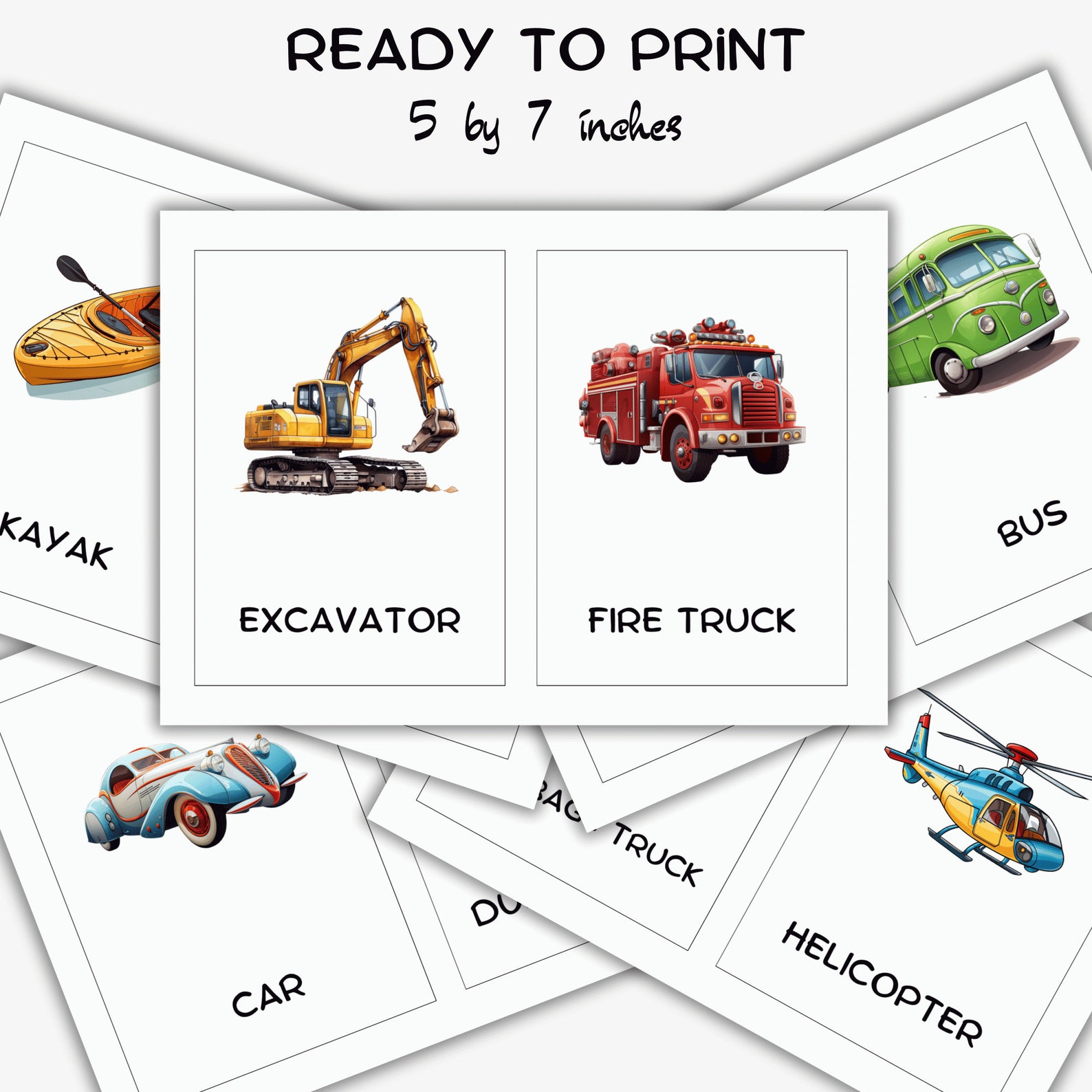 Vehicles Flash Cards, Printable Vehicle Flashcards, 3 Part Cards ...