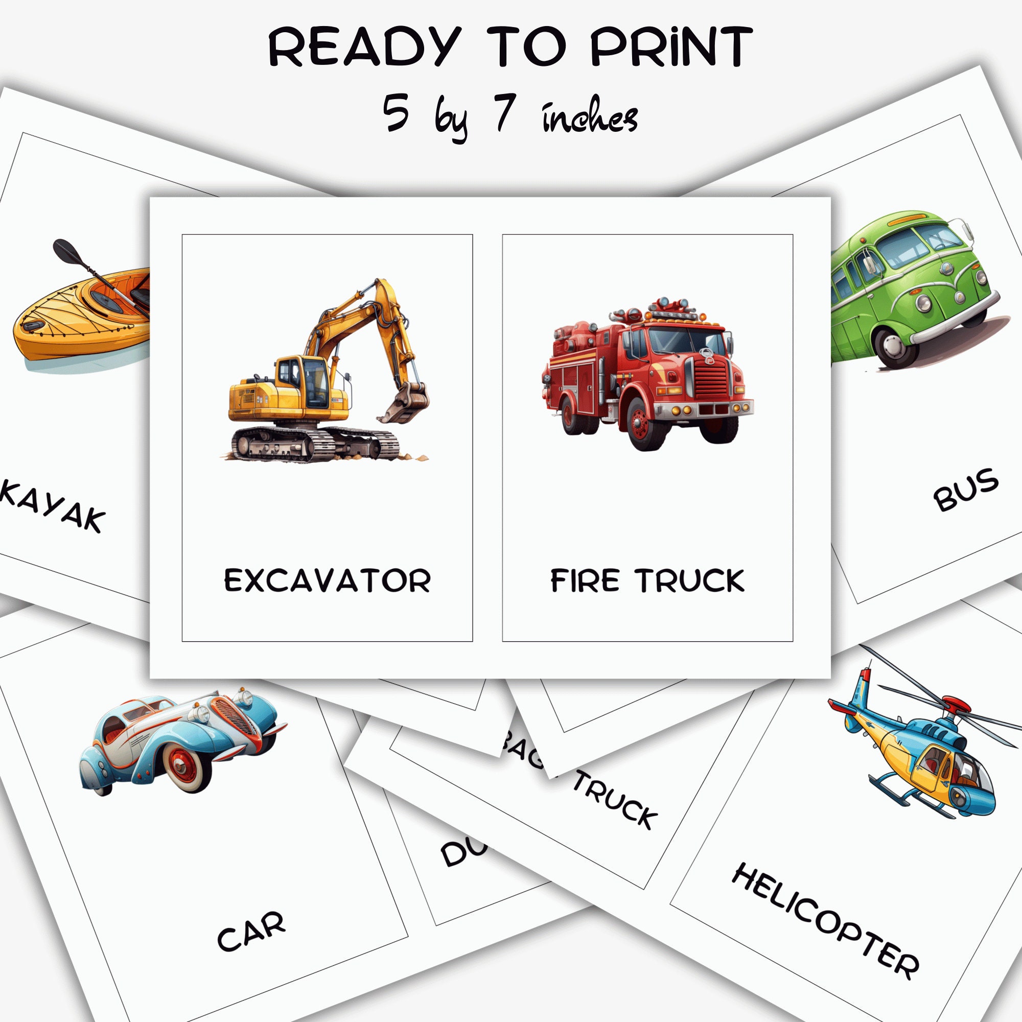 Vehicles Flash Cards, Printable Vehicle Flashcards, 3 Part Cards ...