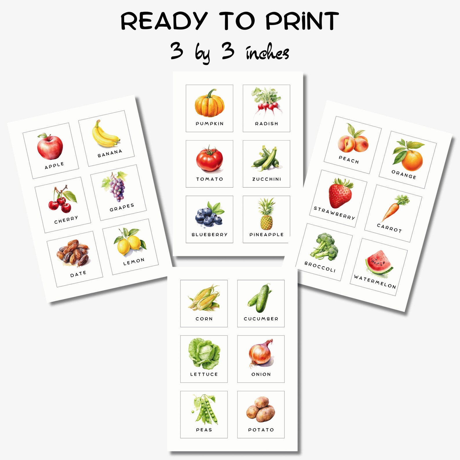 Fruits and Vegetables Cards | Montessori Flashcards | Pre-school Cards ...