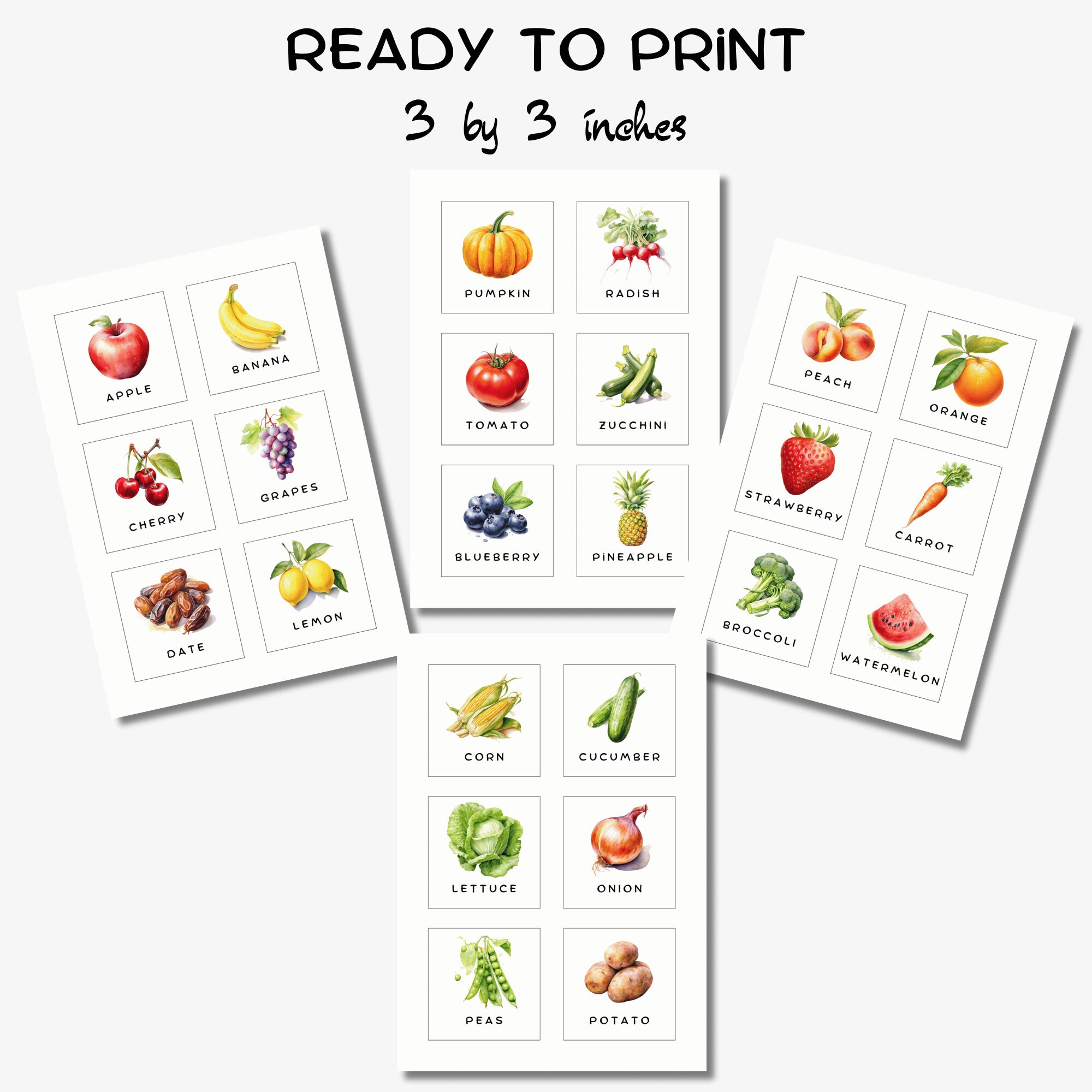 Fruits and Vegetables Cards | Montessori Flashcards | Pre-school Cards ...