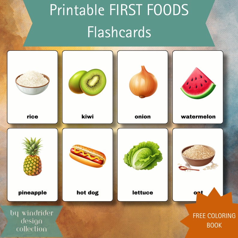 Montessori First Foods Flashcards, Printable Learning Cards (digital ...