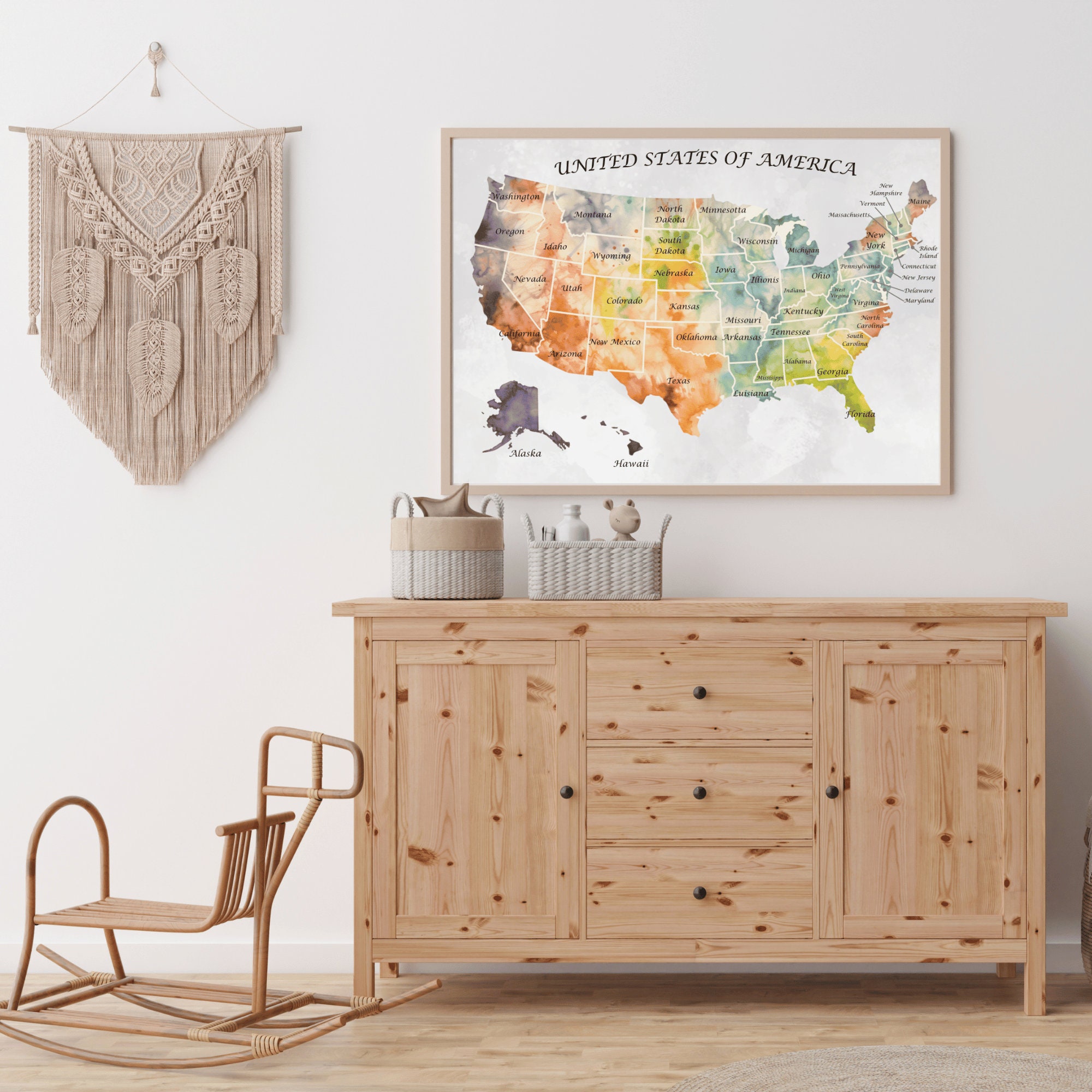 Watercolor Map of the United States Watercolor Poster Map - Etsy