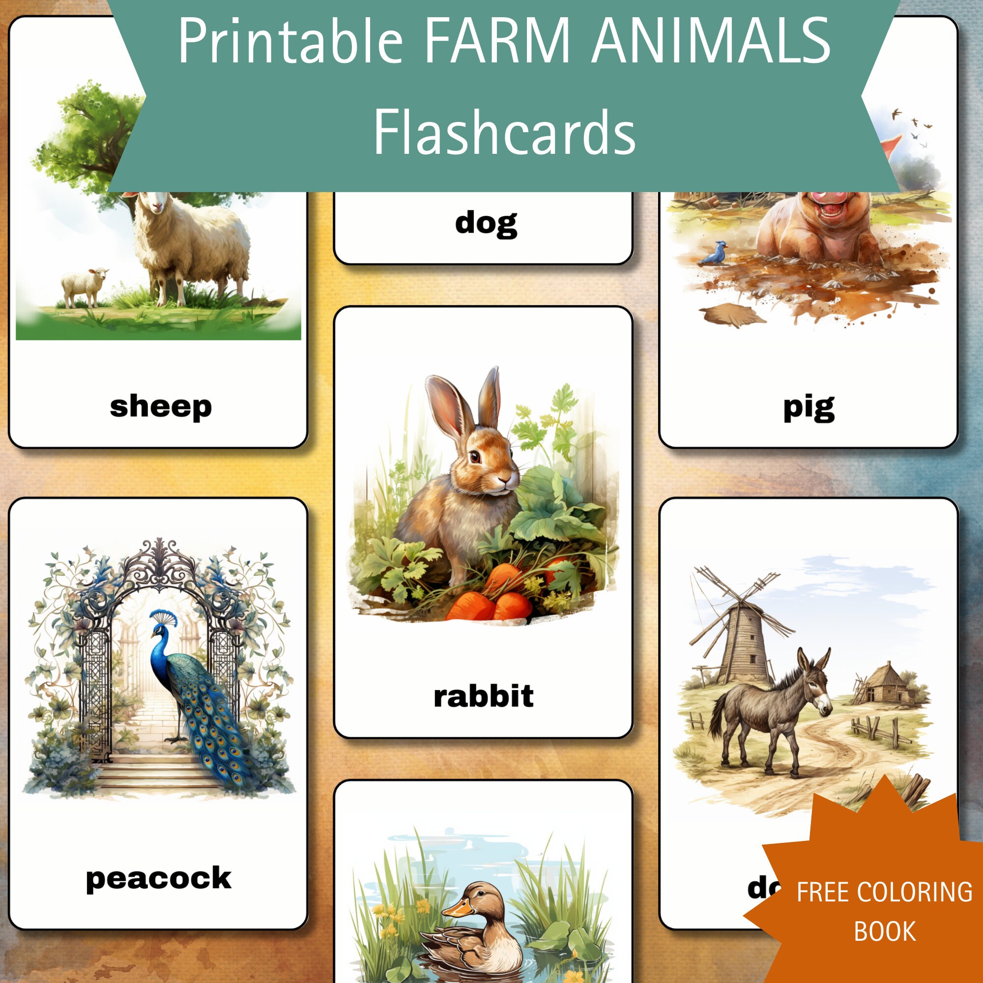 Printable PDF Farm Animal Cards, 24 Montessori Cards, Flashcards ...