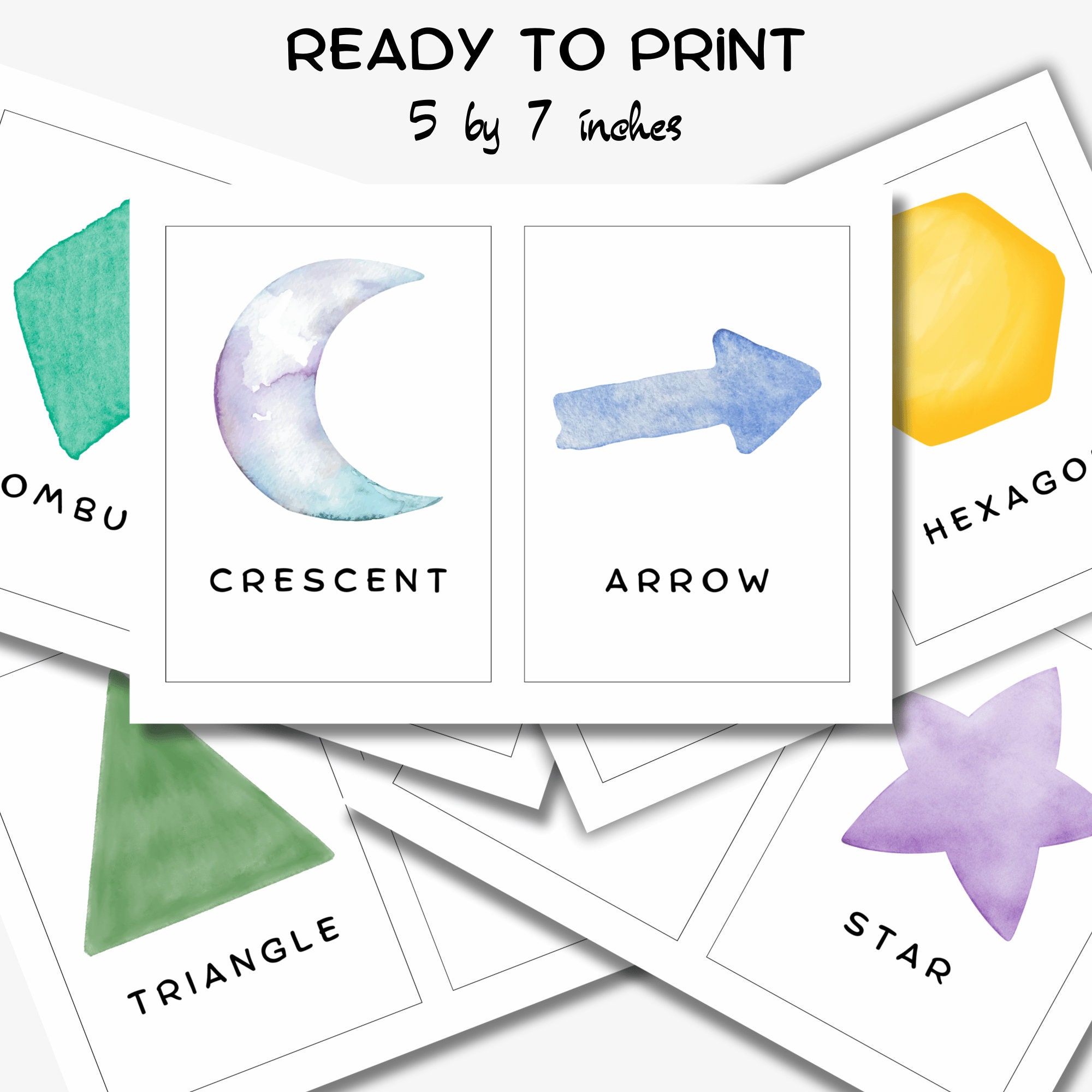 Watercolor Shapes Flashcards, Preschool Materials, Homeschool ...