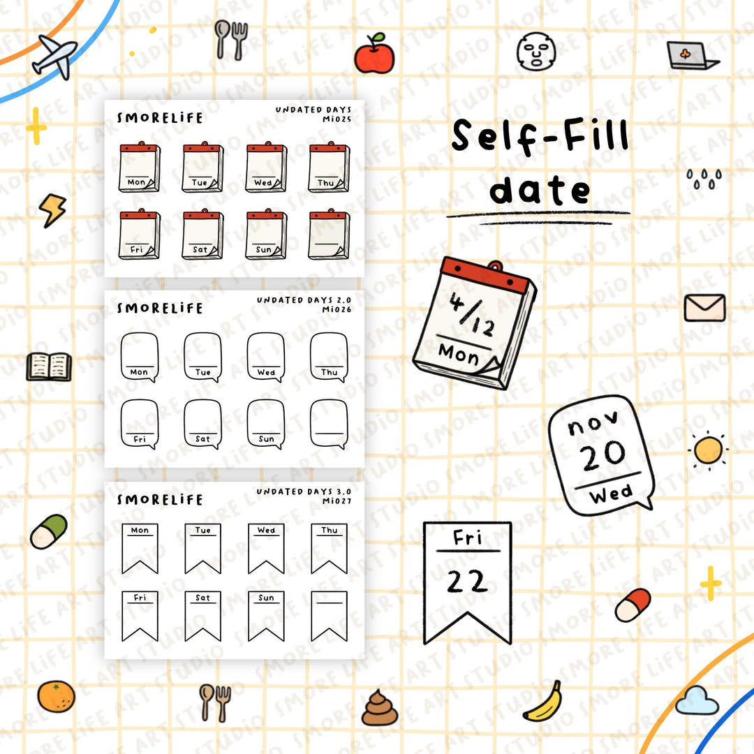 Undated Day Sticker Self-fill Date Sticker Sheet for Planner and ...