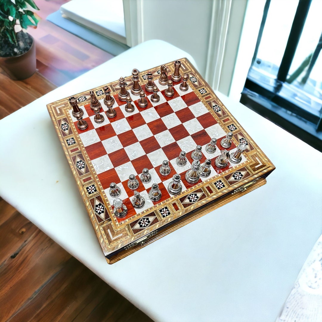 Royal Red Chess Set Handcrafted Wooden Board With Storage - Etsy