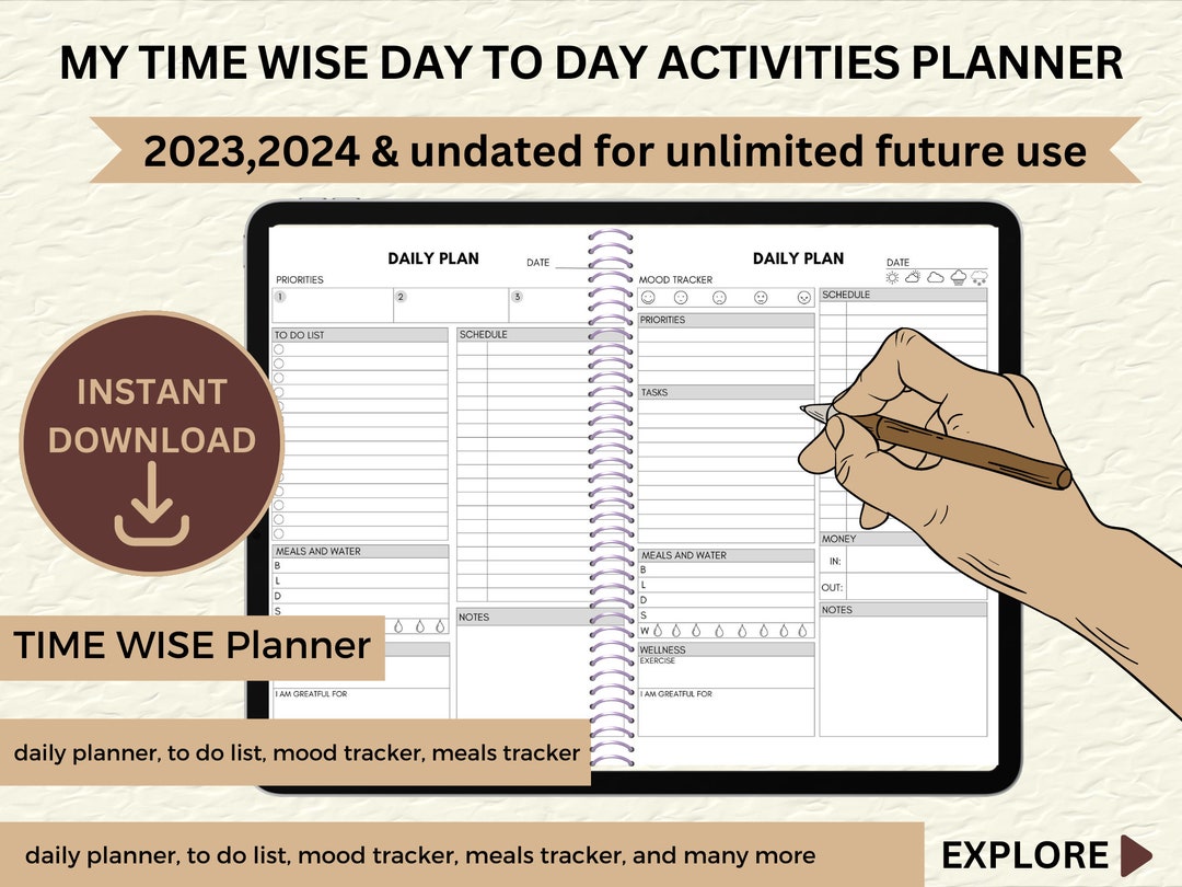 My Time Wise Activities Day to Day Planner, Digital Daily Planner ...