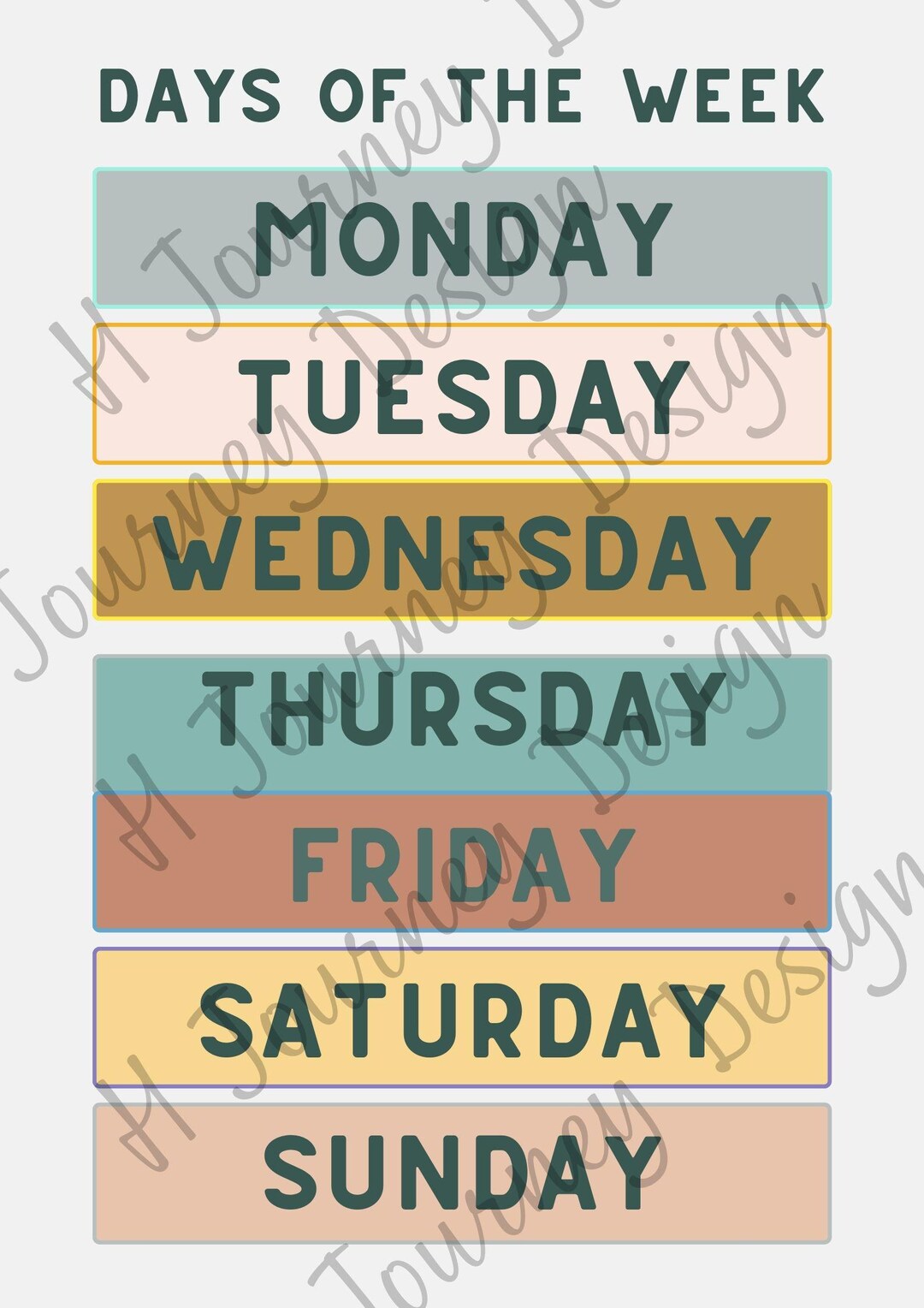 BOHO Days of the Week Poster Monday-sunday Homeschool Days of the Week ...