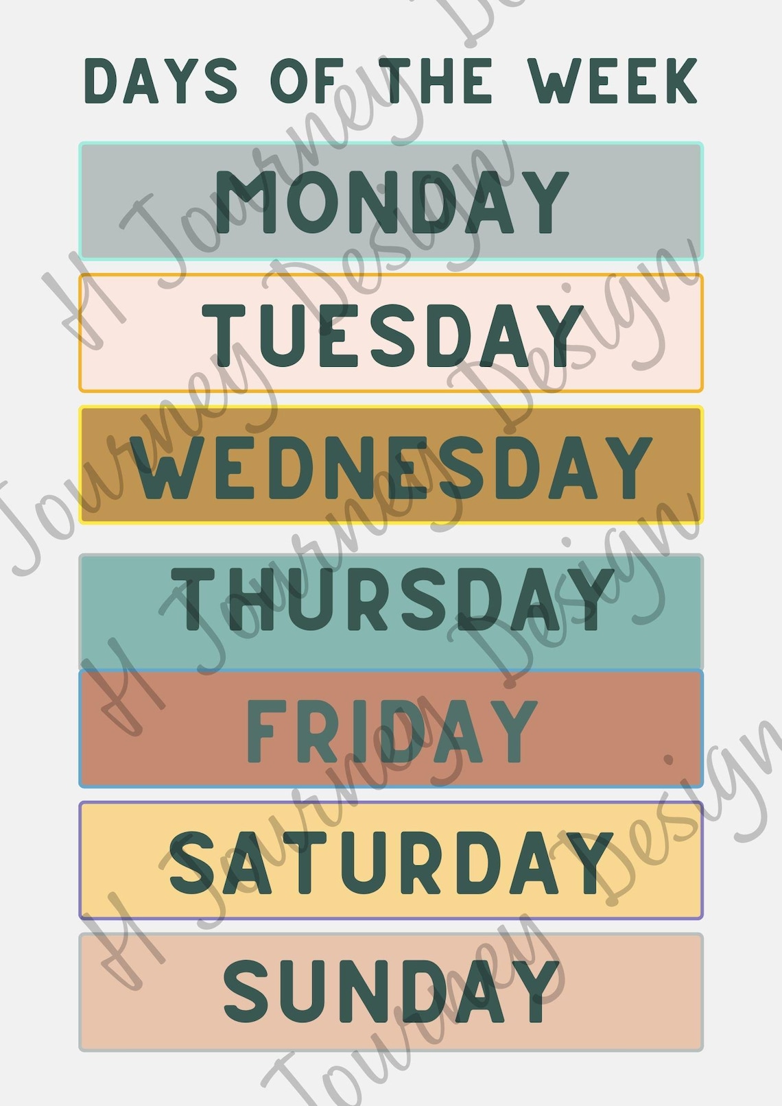 BOHO Days of the Week Poster Monday-sunday Homeschool Days of the Week ...