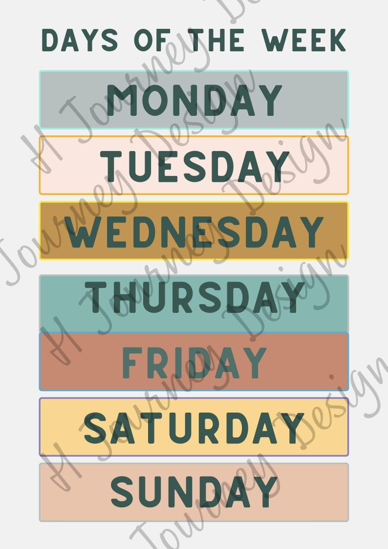 BOHO Days of the Week Poster Monday-sunday Homeschool Days of the Week ...