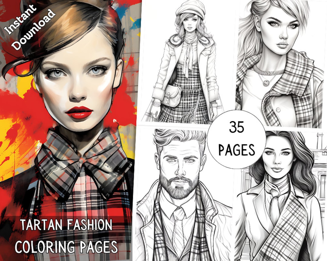 Coloring Pages of Tartan Fashion Adult Coloring Pages - Etsy