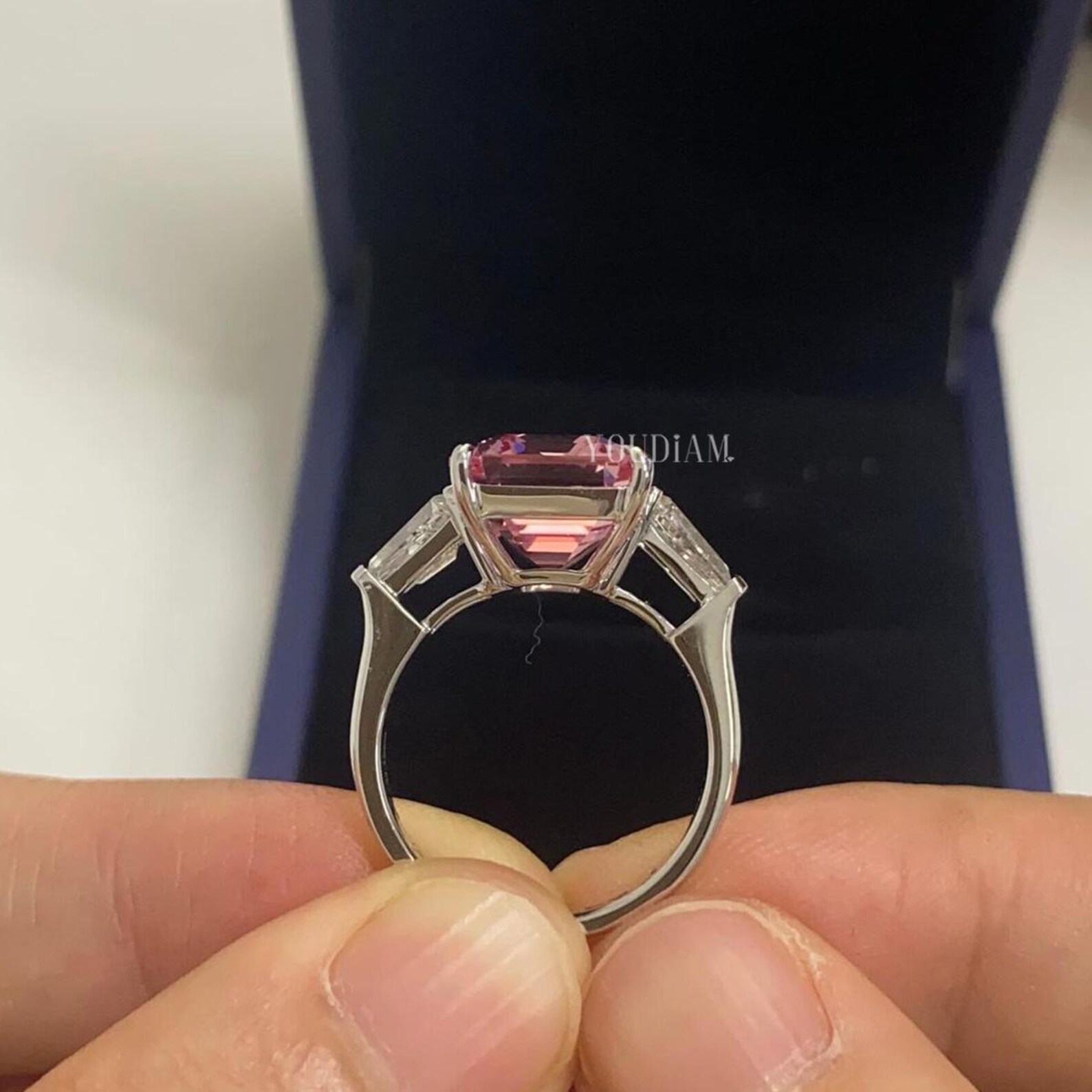 10 CT Emerald Cut Moissanite Ring, Pink Emerald Ring, Pink Moissanite ...