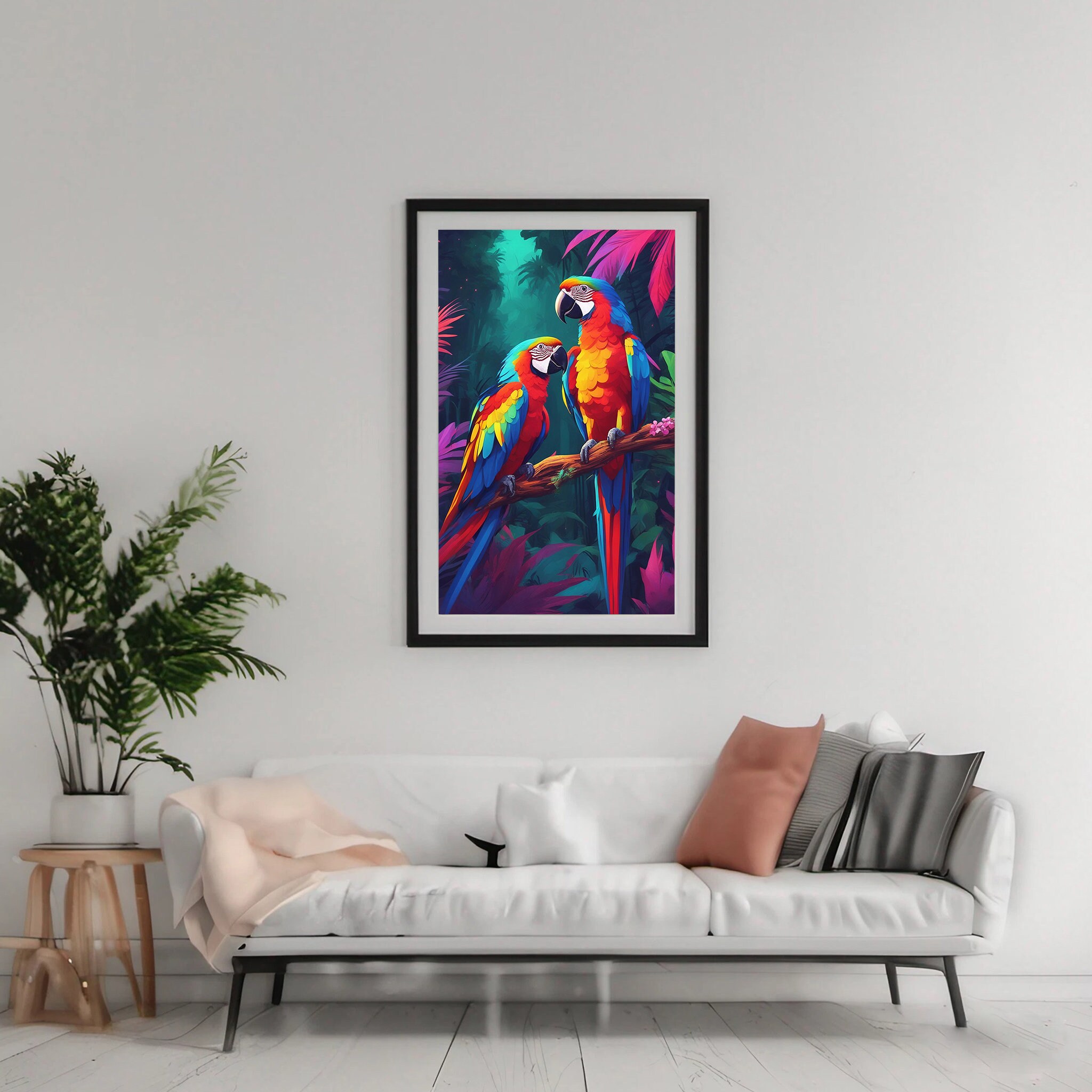 Neon Parrot Painting Printable, Neon Parrot Wall Art, Parrot Art ...