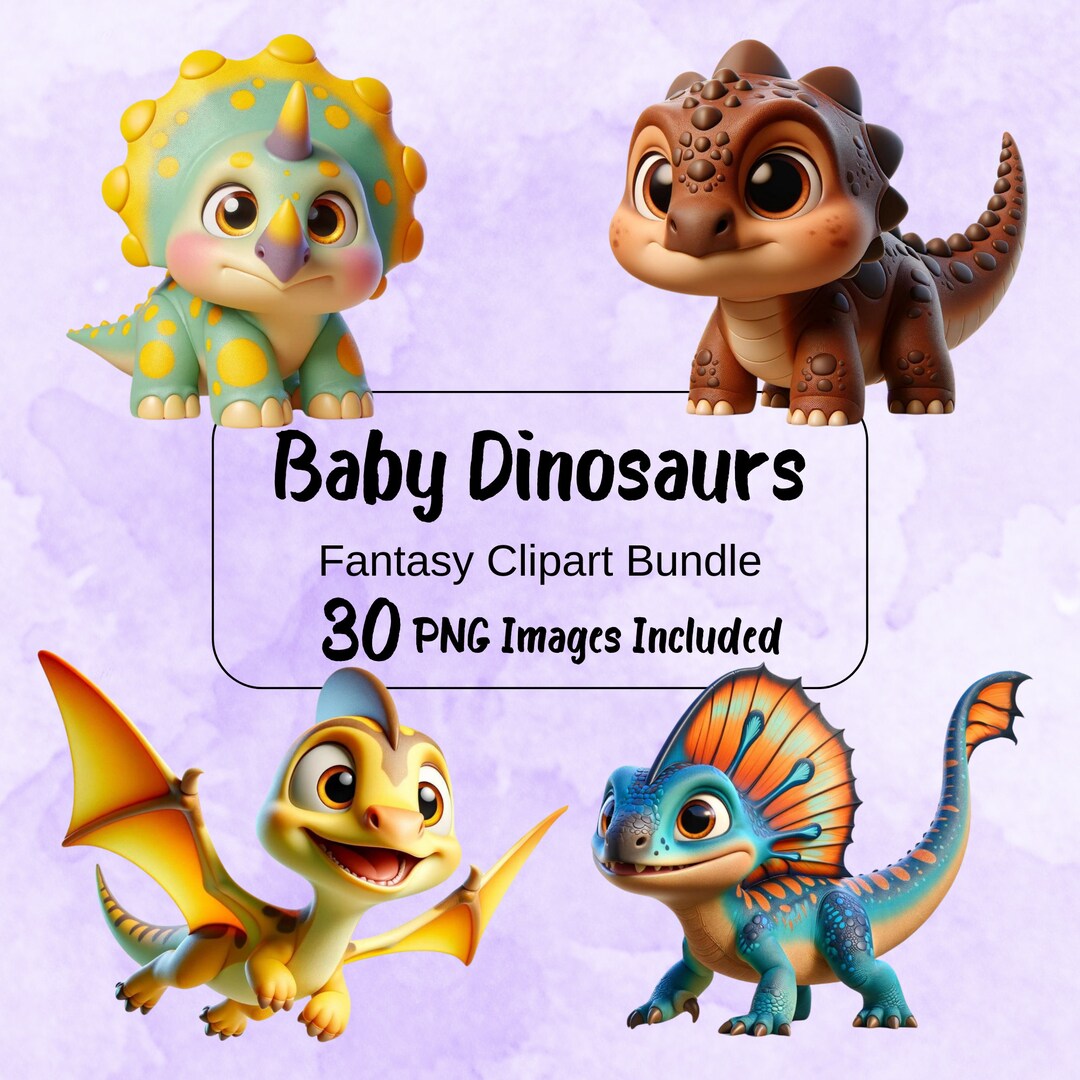 Baby Dinosaurs Clipart: Fantasy Illustrations, 30 Downloadable PNG ...