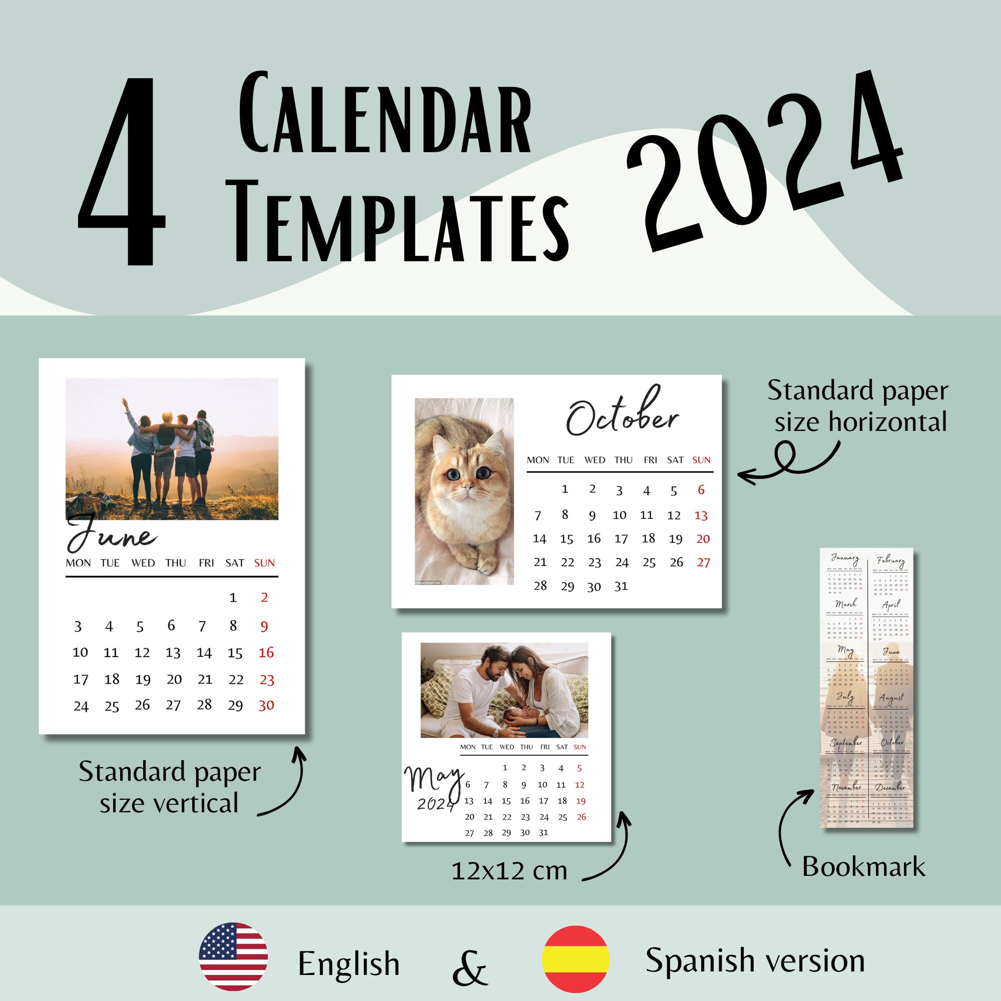2024 Calendar Template to Edit on Canva and Print / Four Types - Etsy