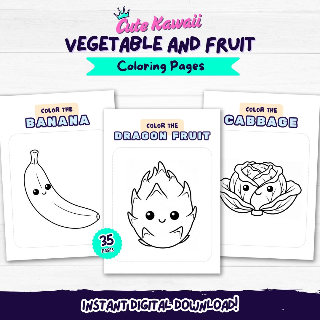 Kawaii Fruit & Vegetable Coloring Pages Bundle | Kids Activity ...