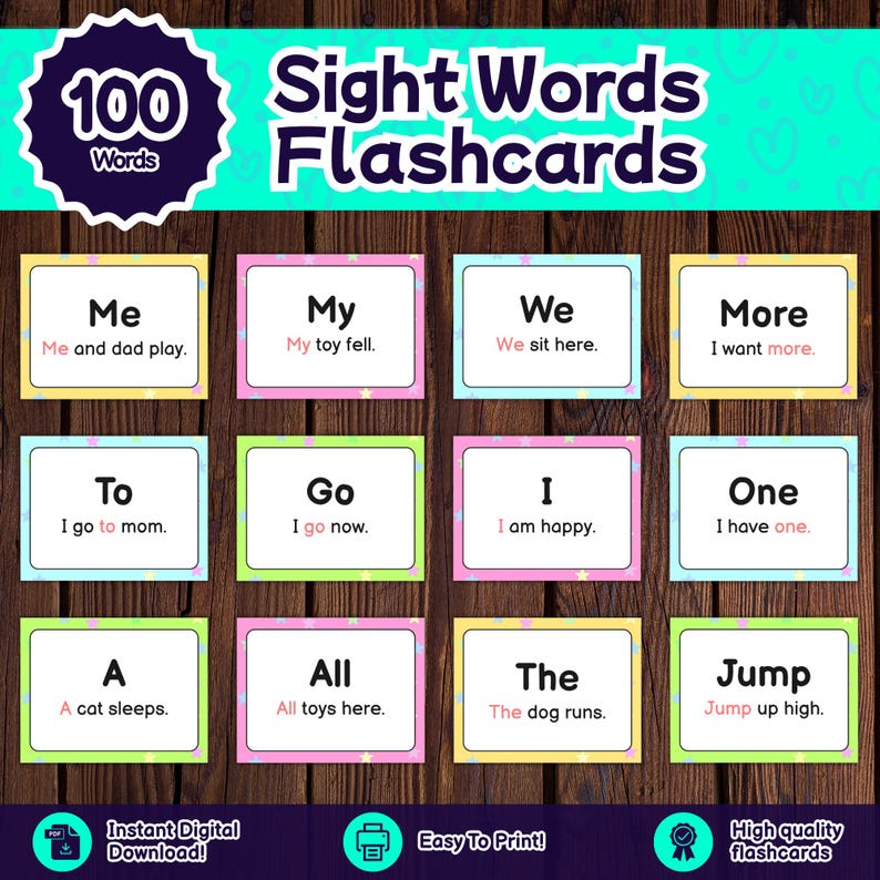 100 Sight Words Flashcards | Sight Word Printable | Preschool ...