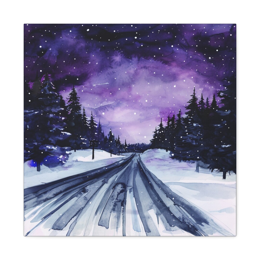 Snow and Stars Art Print - Scenic Snowy Landscape Square Canvas Gallery ...