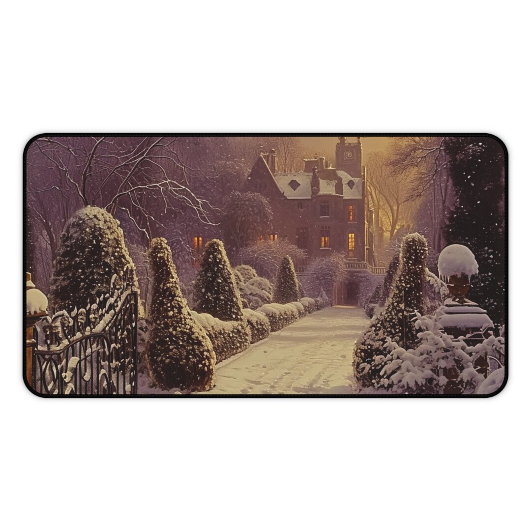 English Manor House Desk Mat - Twilight in the Snow Mansion Attractive ...