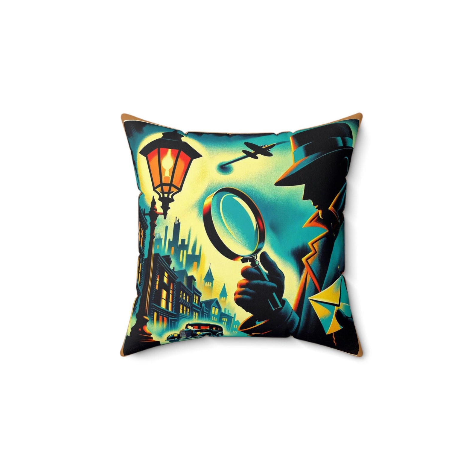 Vintage Male Detective Pillow Comic Book Style Illustration Cushion ...