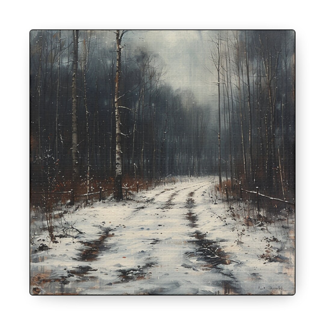 Moody Winter Woods Landscape - "in a Dark, Dark Wood" Square Canvas ...
