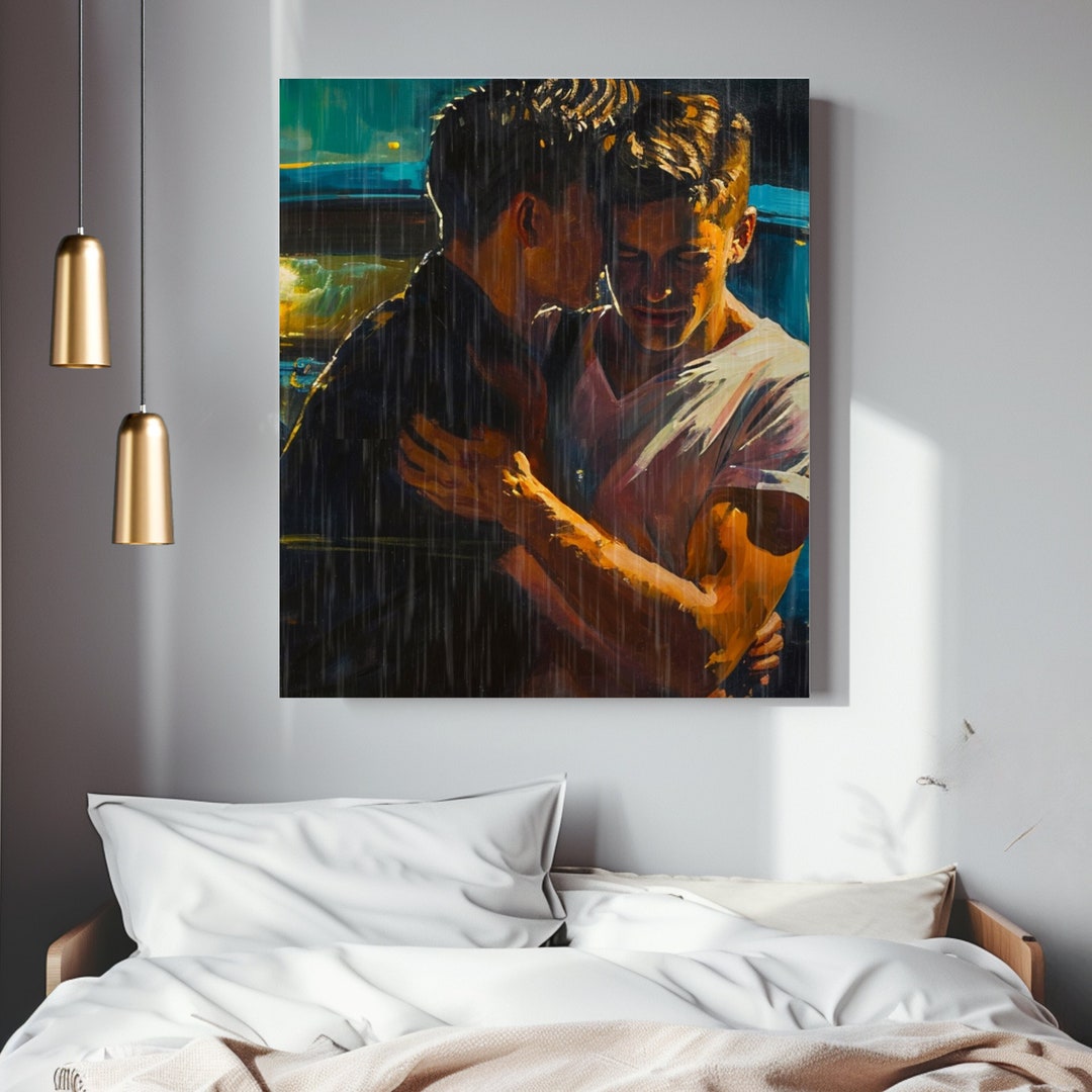 Two Gay Men Art Print hot Water Matte Square Poster Gay Noir Wall Art ...