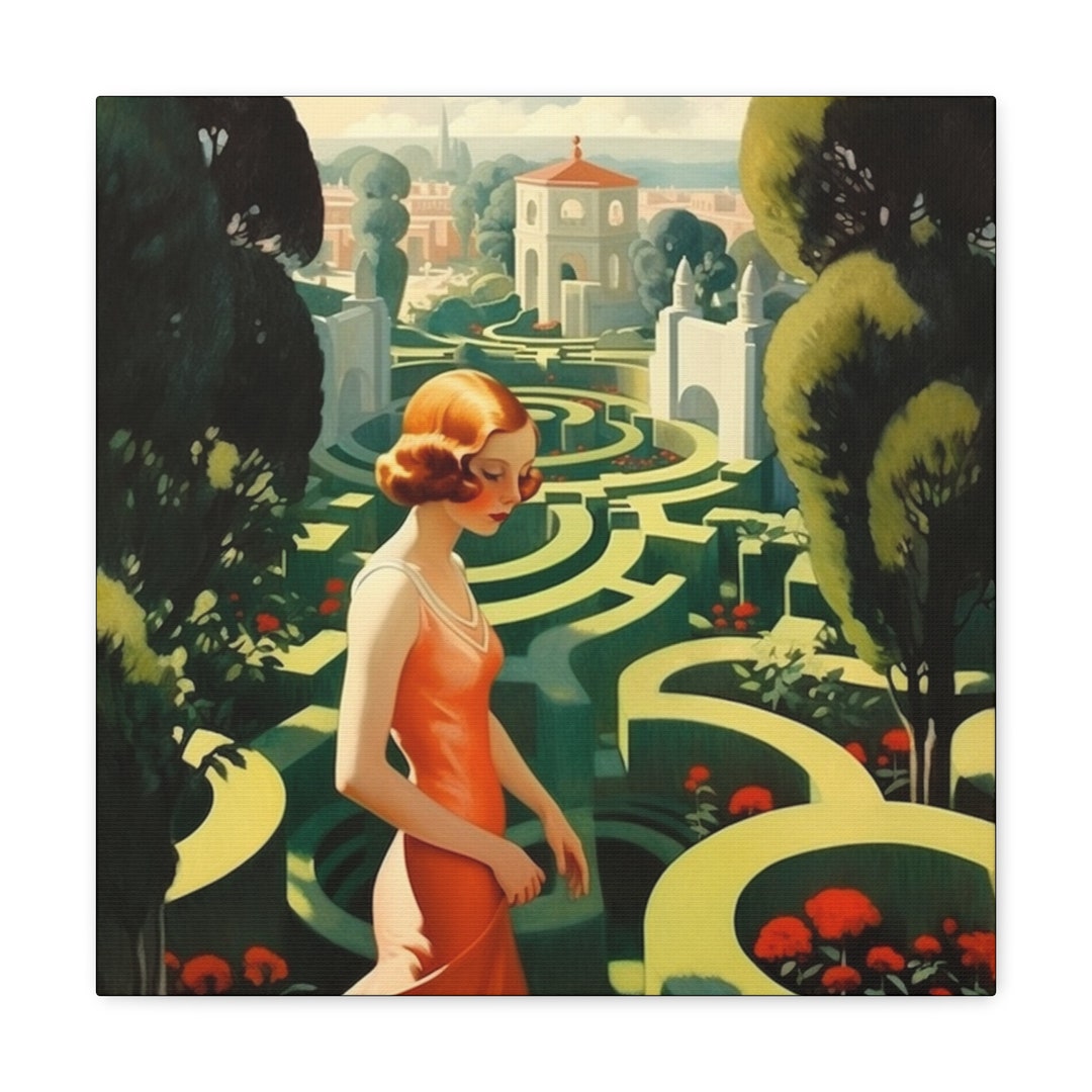 Pulp Art Style Canvas - Woman in the Maze Square Canvas Gallery Wrap ...