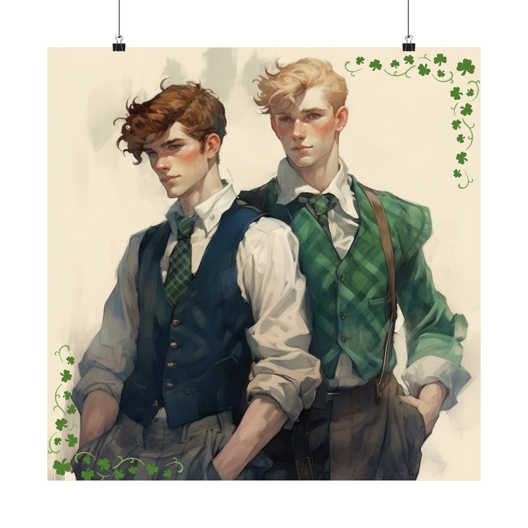 St. Paddy's Day Art Print Two Dashing Lads Matte Square Poster Irish ...