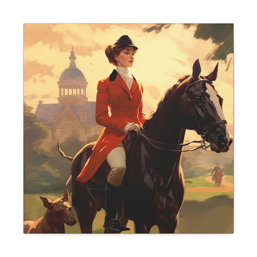 English Horse and Rider Art Print Lady Fox Hunter Square Canvas Gallery ...